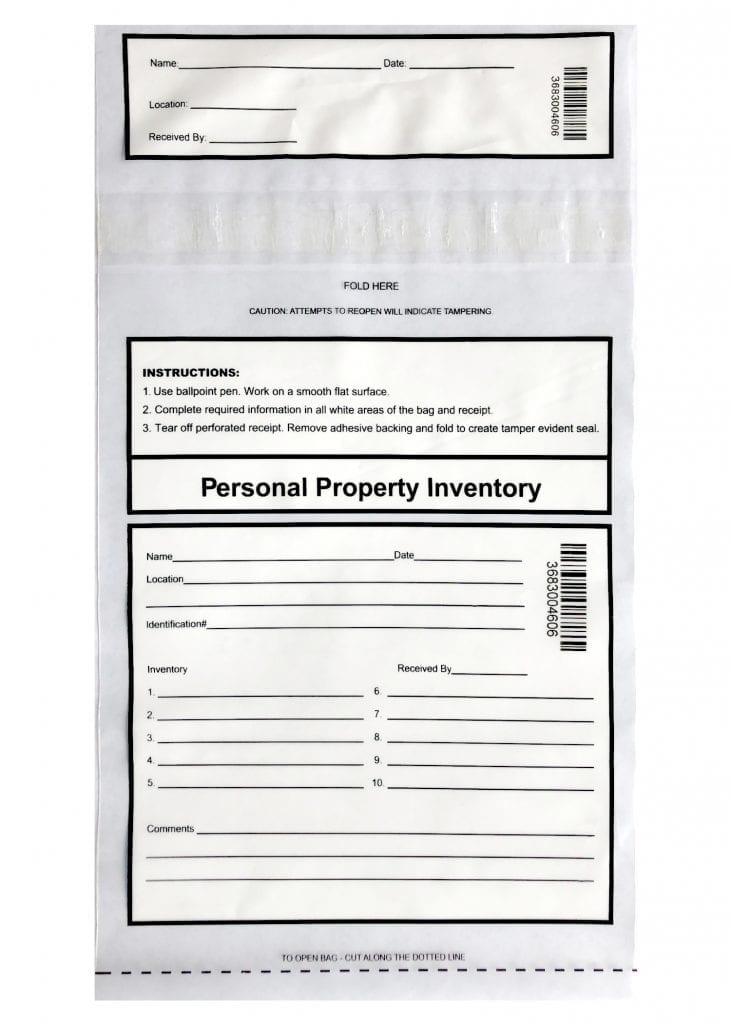 Personal Property Inventory Bag