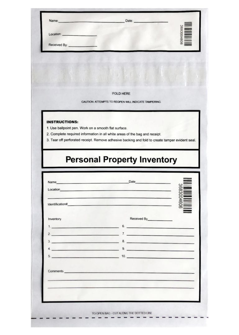 Personal Property Inventory Bag